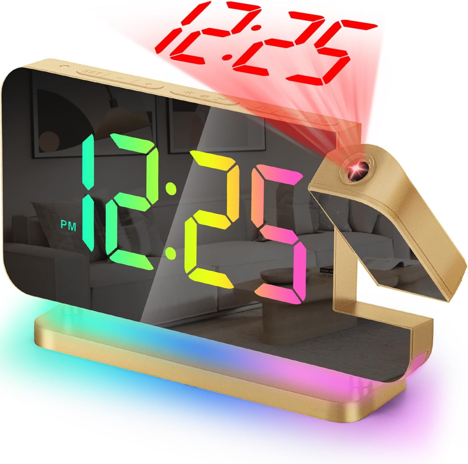 Projection Alarm Clock for Bedroom,7.4" LED Mirror Digital Clock Large ...