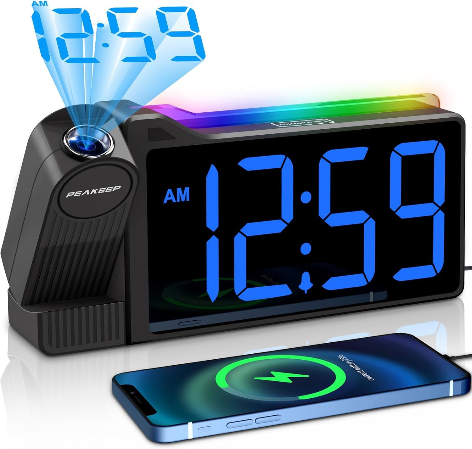 Projection Alarm Clock for Bedroom Ceiling 180° Rotatable, Loud Heavy ...