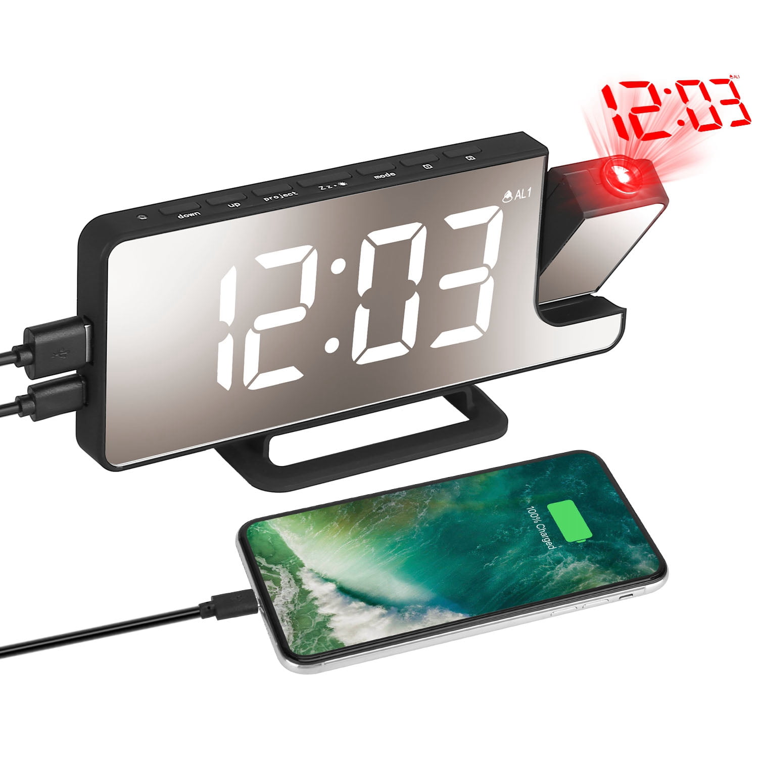 Projection Alarm Clock for Bedroom Ceiling TeqHome Digital Clock with ...