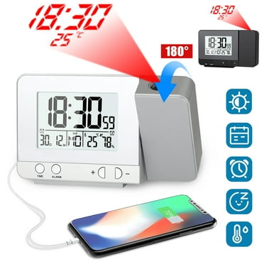 Projection Alarm Clock for Bedroom, Radio Alarm Clock on Ceiling, USB ...