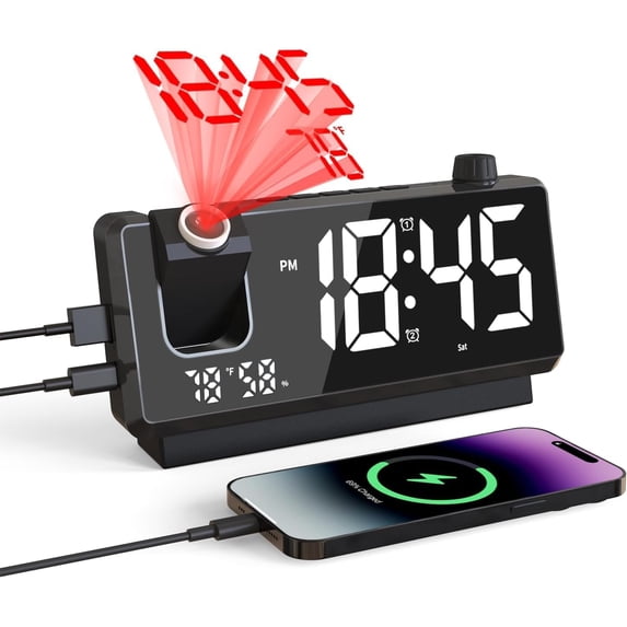 Projection Alarm Clock for Bedroom, Mirror Face Digital with 180 ...