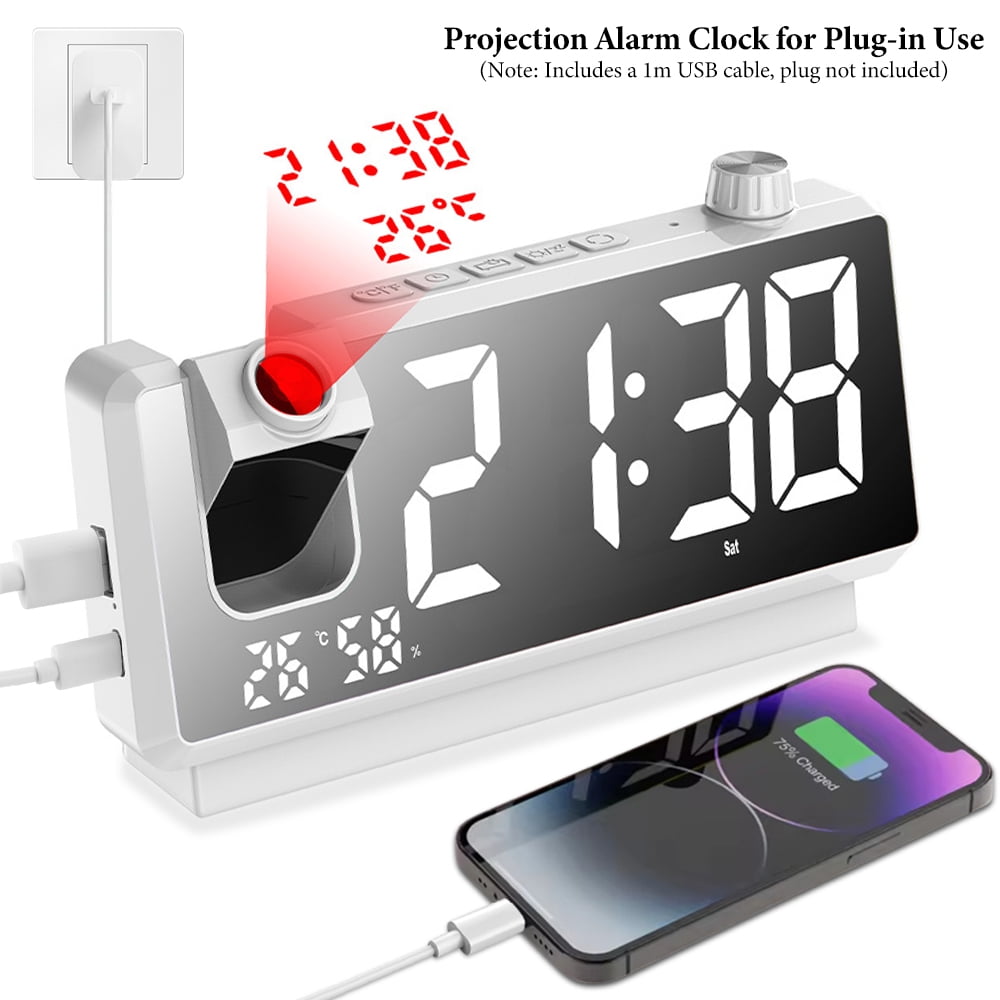 Projection Alarm Clock for Bedroom, Plug-in Use Digital Alarm Clock ...