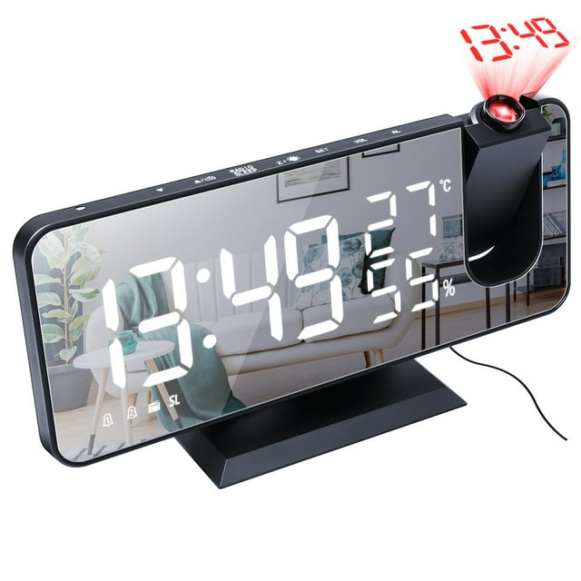 Delaman Projection Alarm Clock, USB Charger, Temp & Humidity, FM Radio ...