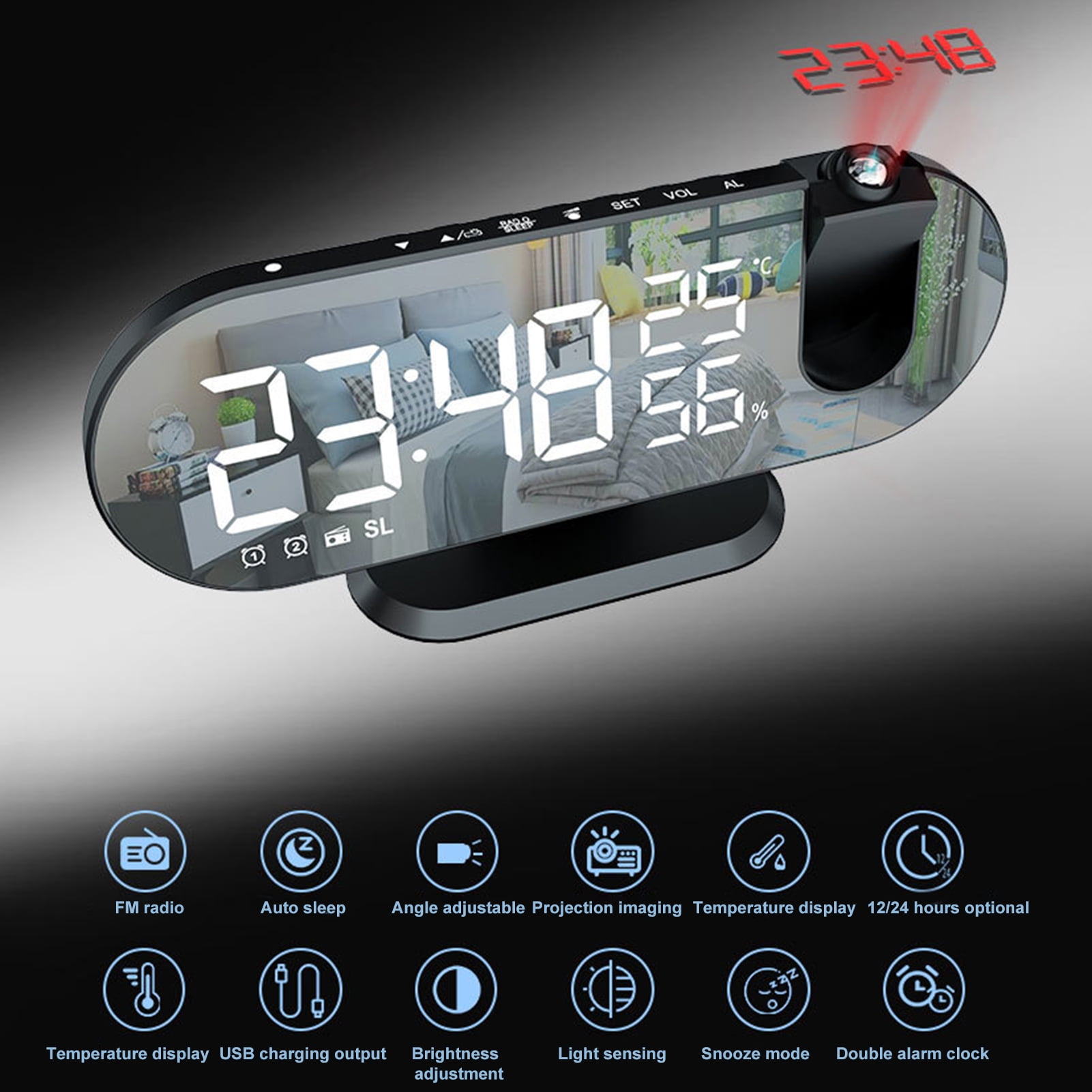 Projection Alarm Clock for Bedrooms Ceiling, Alarm Clock Radio with USB ...