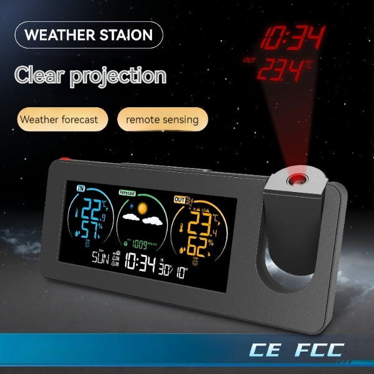 Projection Alarm Clock for Bedrooms with Weather Station, Indoor ...