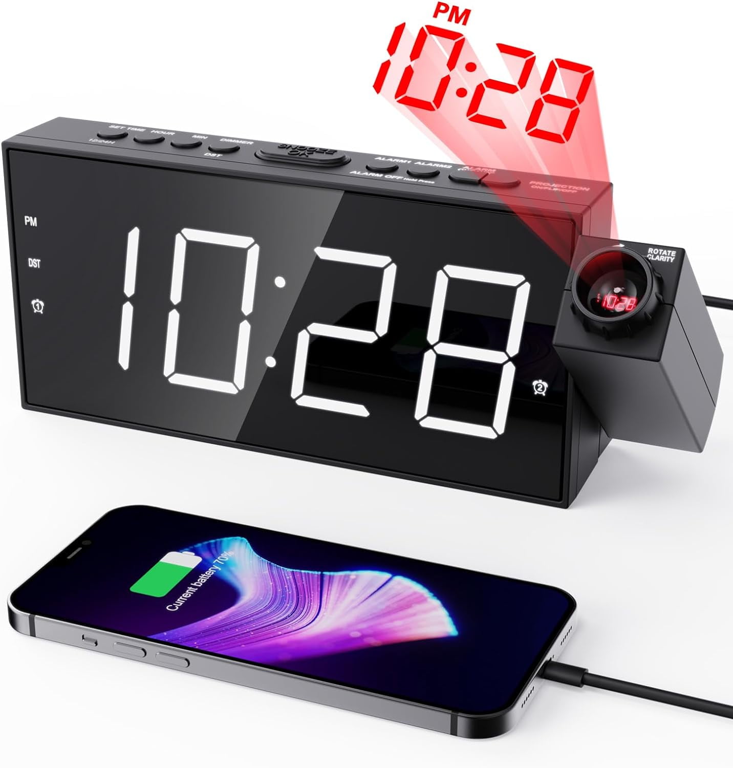 Projection Alarm Clock on Ceiling,Digital Clock for Bedroom with ...