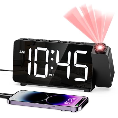 Projection Alarm Clock, Digital Clock with 180° Rotatable Projector, 5 ...
