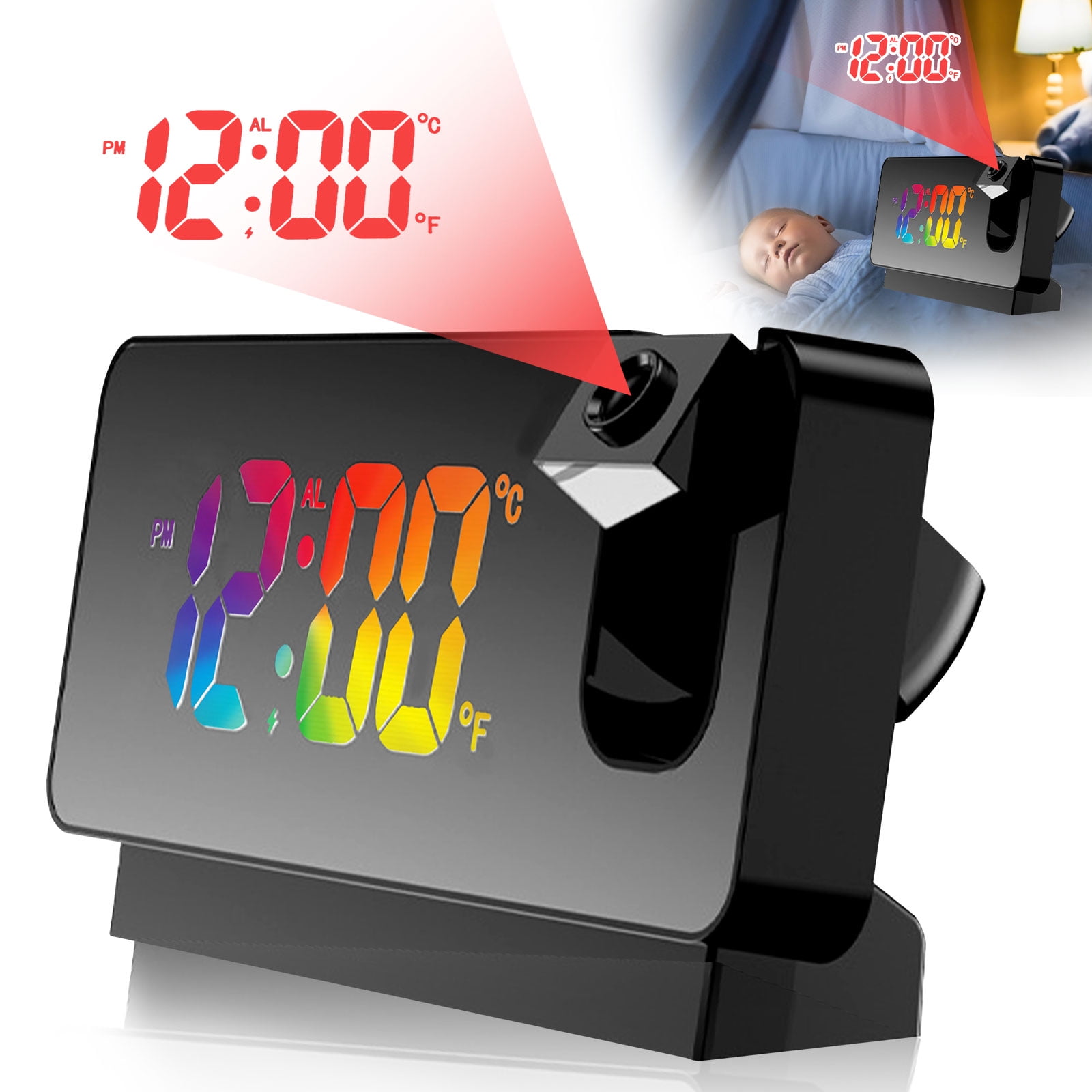 Projection Alarm Clock, Digital Alarm Clock with Large 7.4" LED Display ...