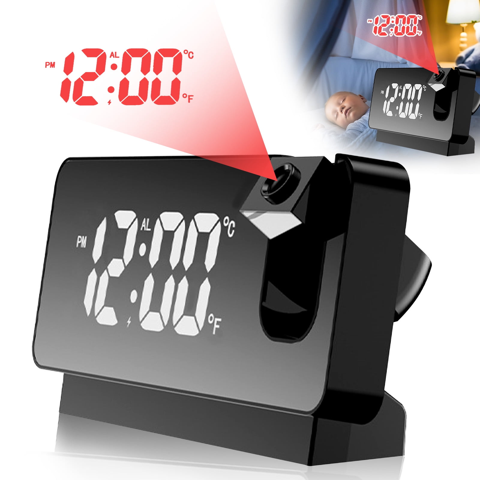 Projection Alarm Clock, Digital Alarm Clock with Large 7.4" LED Display ...