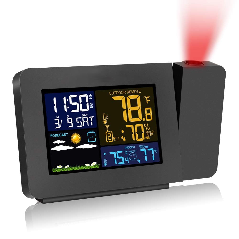 Digital Projector Alarm Clock with Indoor/Outdoor Temp, Dual Alarms ...