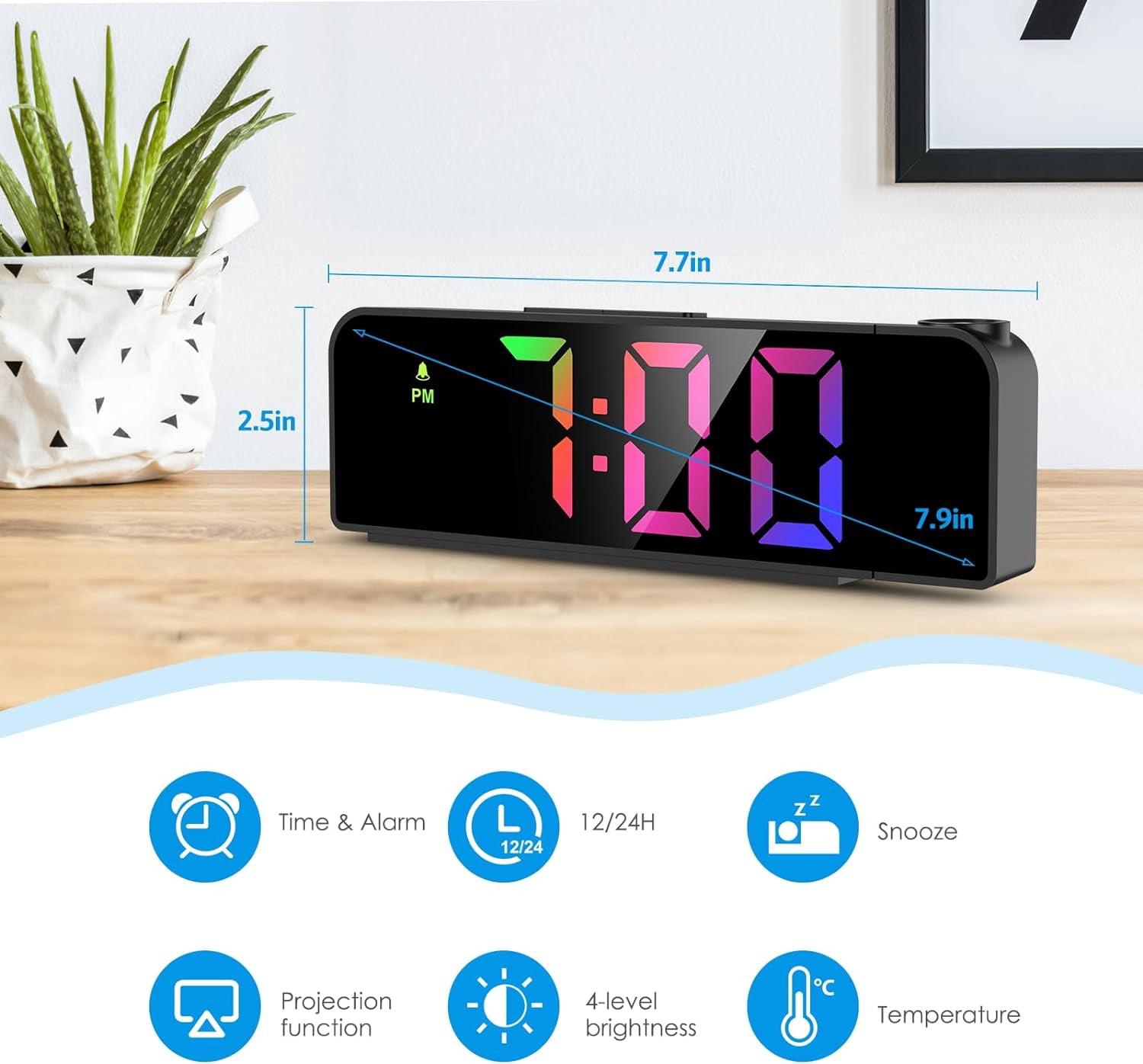 Projection Alarm Clock, LED Alarm Clock with 180° Projection on Ceiling ...