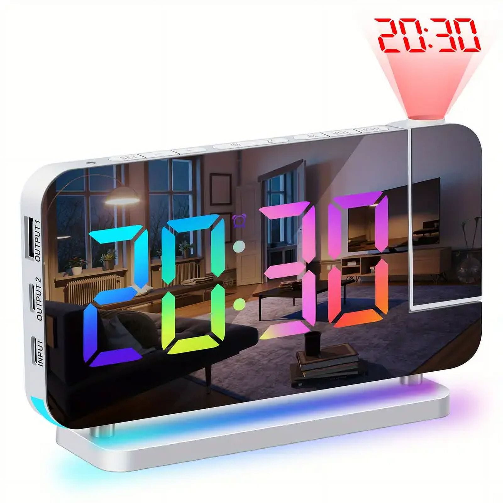 Projection Alarm Clock, LED Mirror Display RGB Digital Clock, 7" Large ...