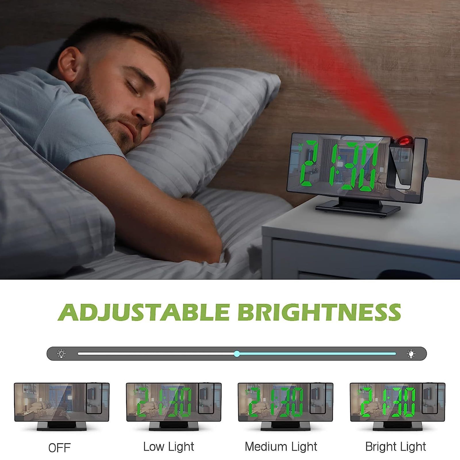 Projection Alarm Clock Temperature Humidity Large LED Display 180 ...
