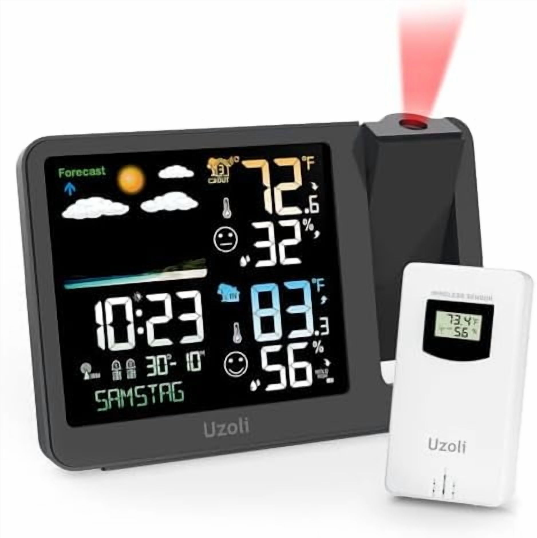 Projection Alarm Clock Weather Station, WWVB Atomic Projector Clock with Sensor, Adjustable ...