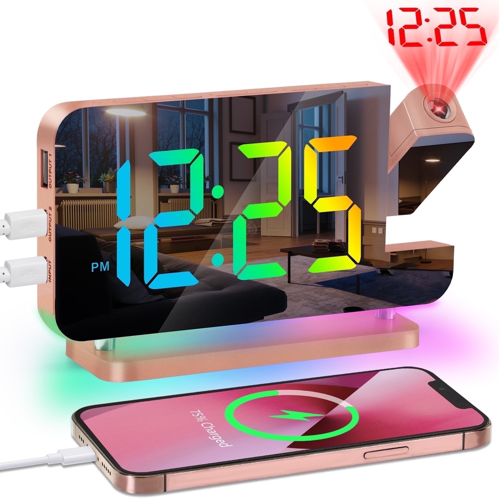 Projection Alarm Clock for Bedroom Ceiling, Rose Gold - Walmart.com