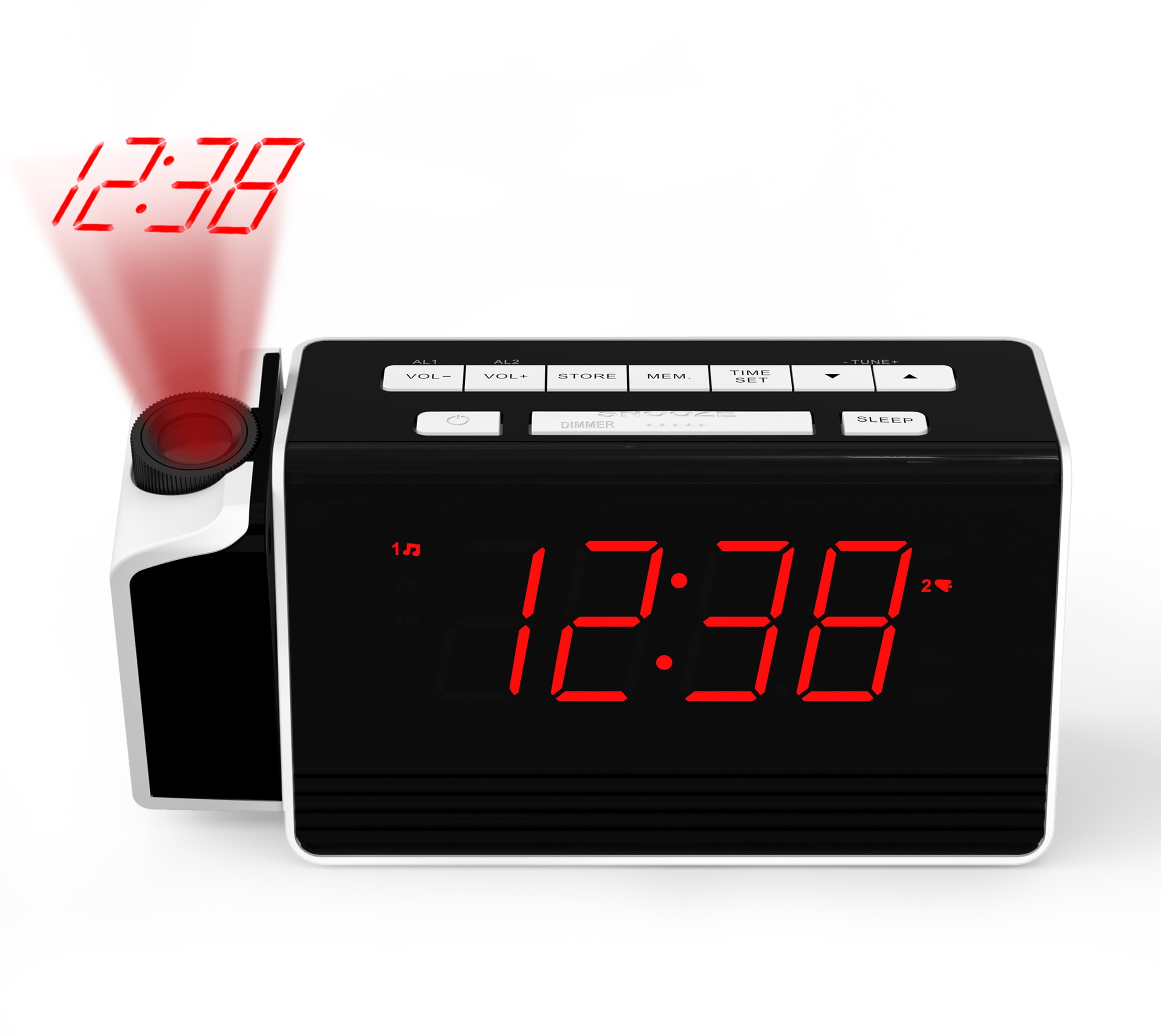 Projection Alarm Clock For Bedroom Fm Radio Red Led Display Dimmer Dual Alarm 12 24h Itoma