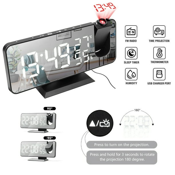 Projection Alarm Clock with FM Radio, Dual Alarm, USB Charger, Digital ...