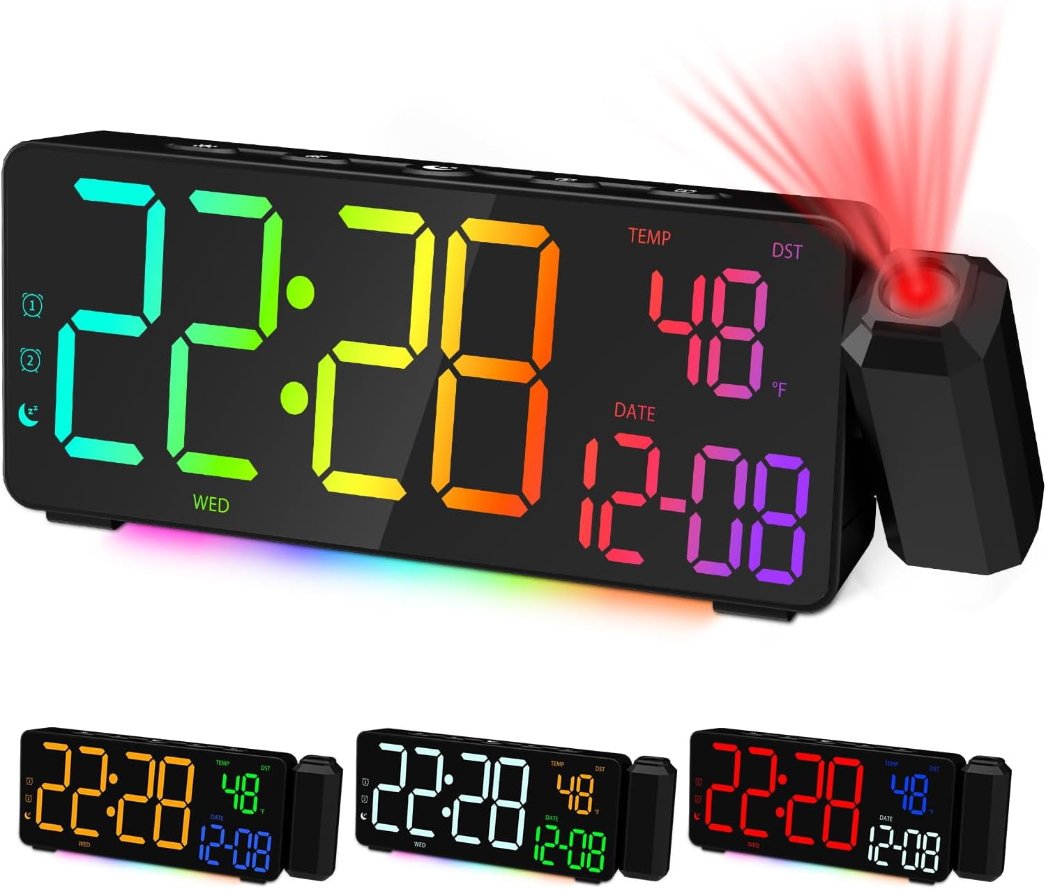 Projection Alarm Clocks, RGB Desk Clock with 180° Rotatable Projector ...