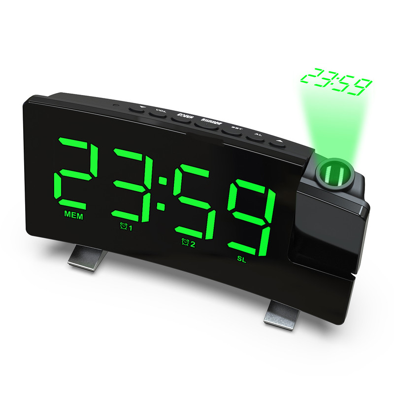 Projection Clock, FM Radio Alarm Clock with USB Charger 5.5'' Large LED ...