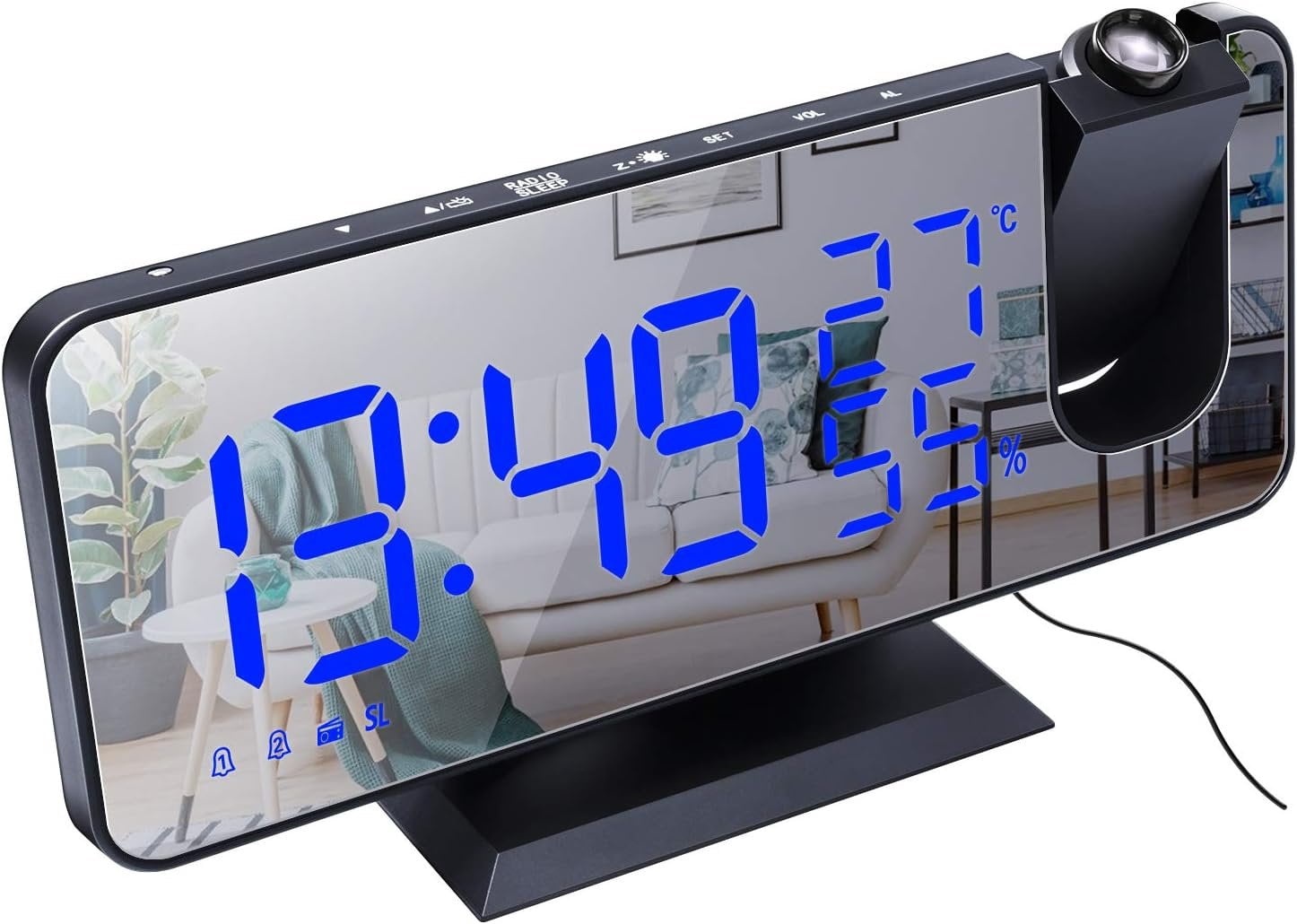 Projection Clock Radio Digital Clock 4 Dimmer & 180? Rotable & 2 Sounds ...