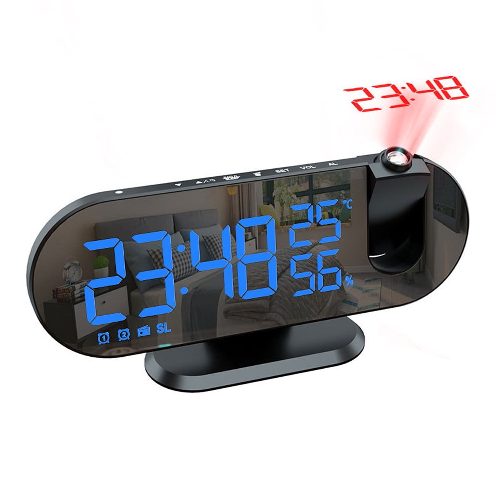 Projection Digital Alarm Clock, LED Mirrored Bedside Clocks Radio with ...