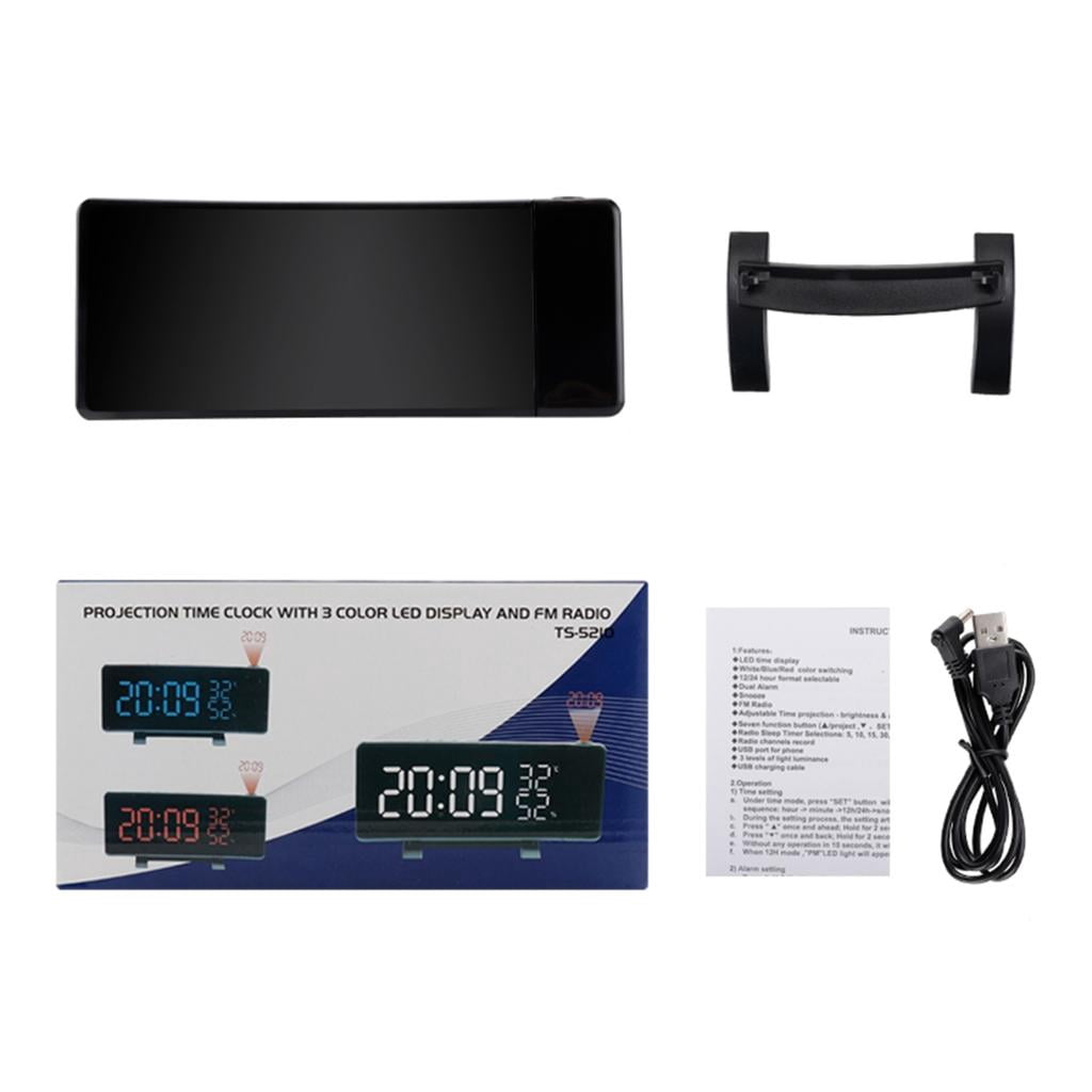 Projection Digital Alarm Clock with 3 Brightness Storage and Curved ...