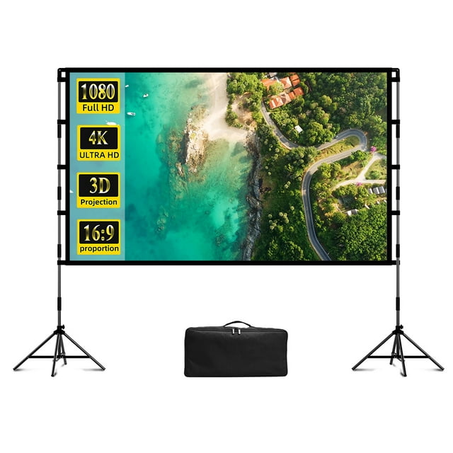 Projection Screen with Stand, 100 Inch Portable Cinema Screen 16:9 HD ...