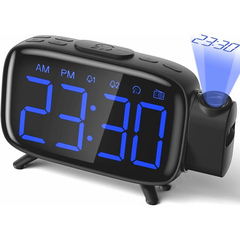 Projection clock radio Digital alarm clock with 3 brightness levels ...