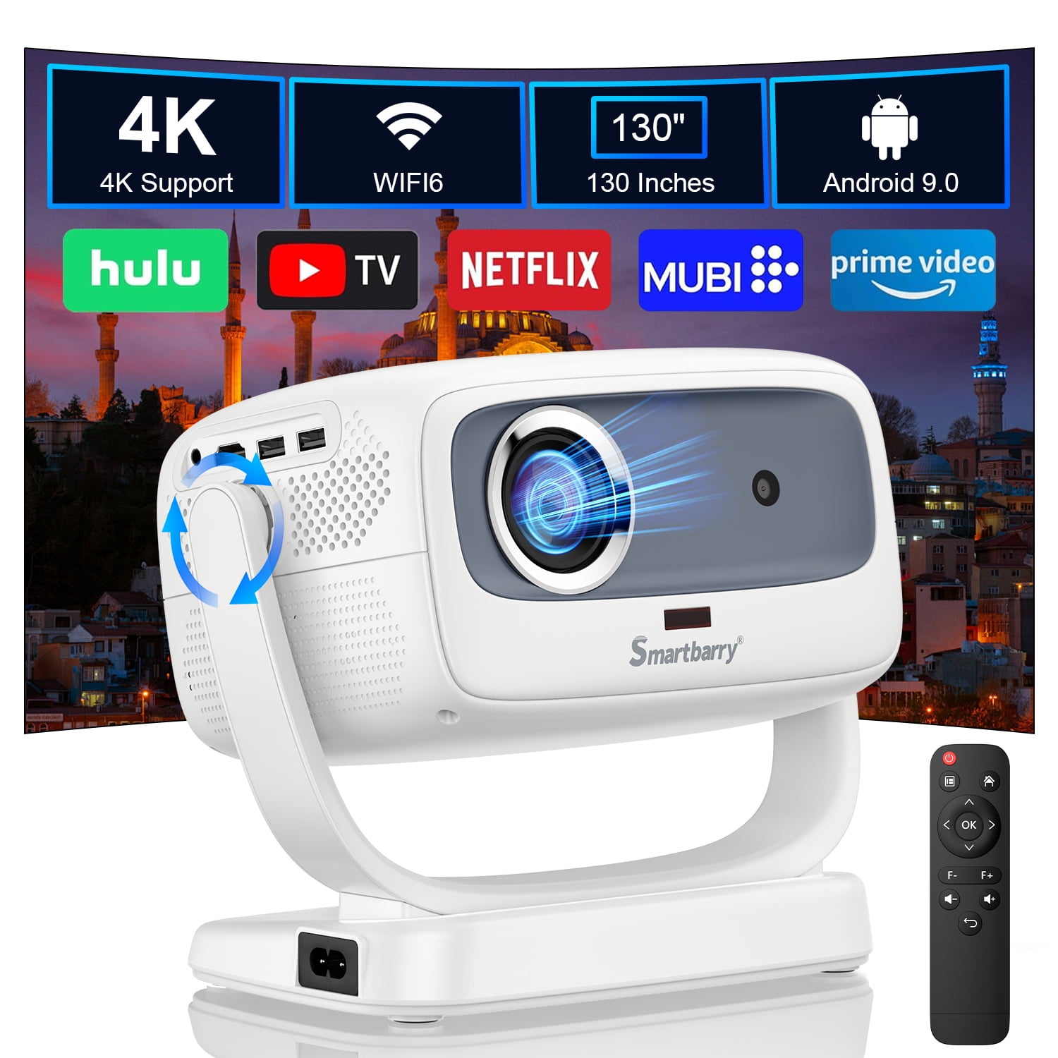 Projector 4K,AILKIN Portable Mini Smart Projector HD Outdoor Movie Home ...