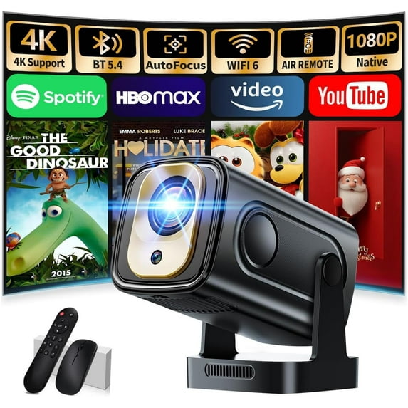 Projector [ Focus & 1080P & Built-in Apps] Mini Portable Projector ...