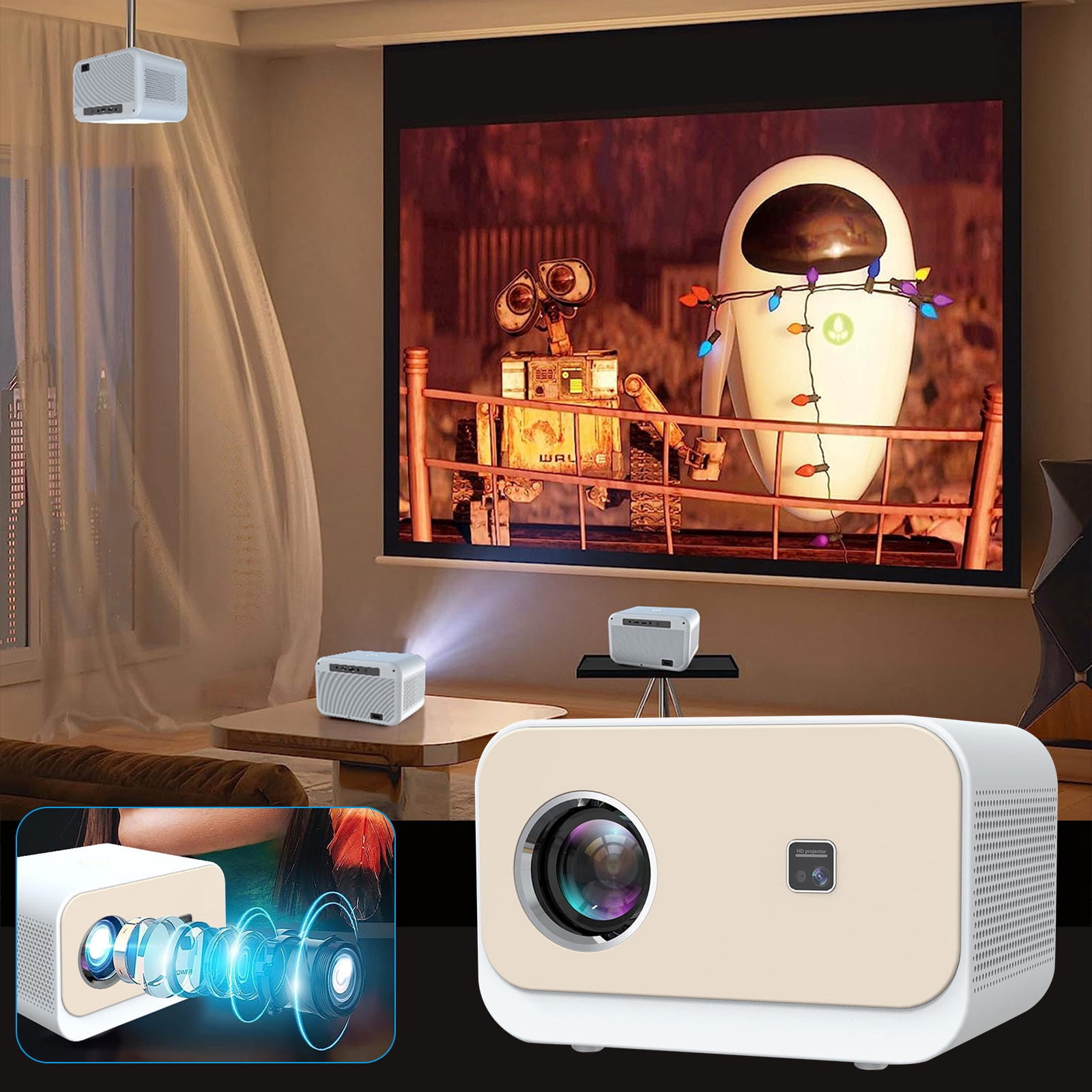 Projector Focus 1080P Home Office Bedroom Wall Projection Home Small ...