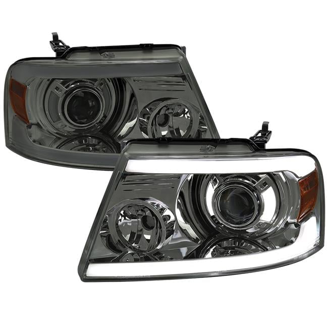 Projector Headlight with LED Bar Double Beam Chrome Housing & Smoked ...