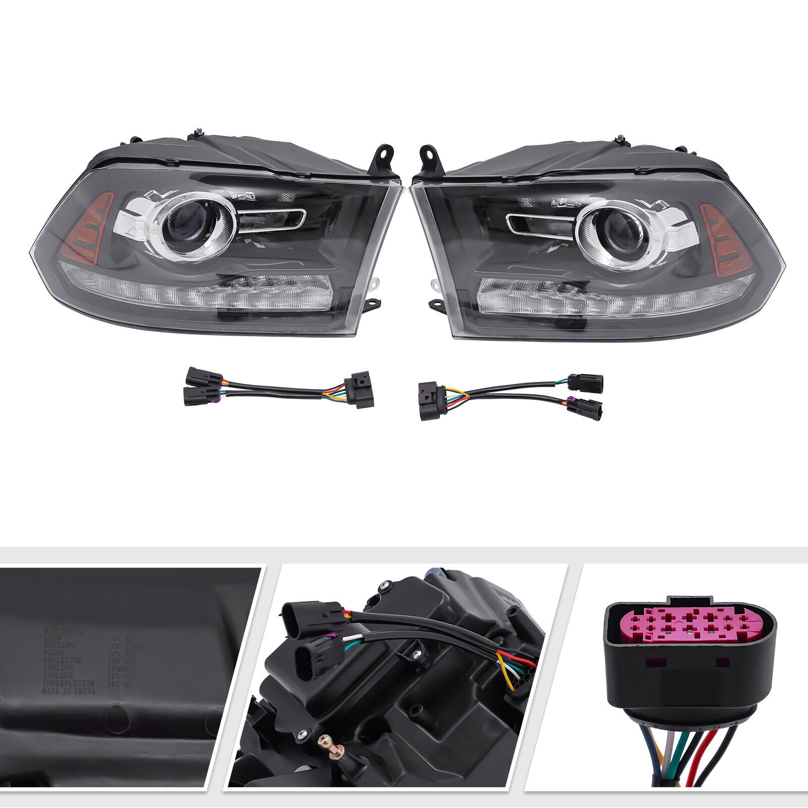 Projector Headlights Assembly For 2013-2018 Ram 1500/2500/3500 w/LED ...