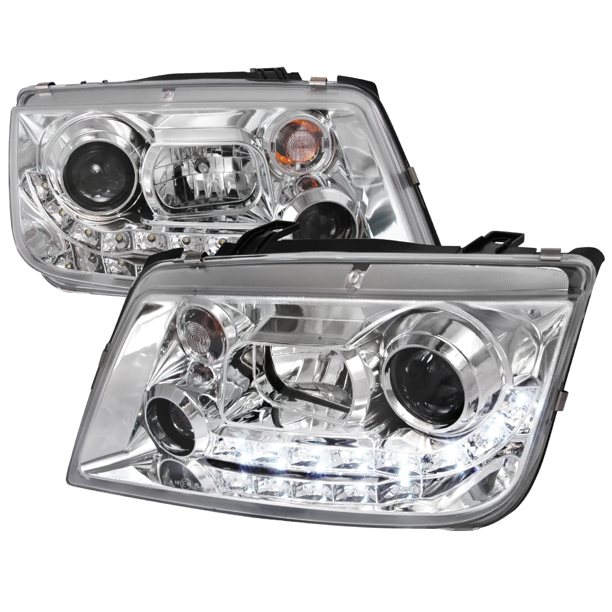 Projector Headlights w/ R8 Style LED Light Strip (Chrome Housing/Clear ...