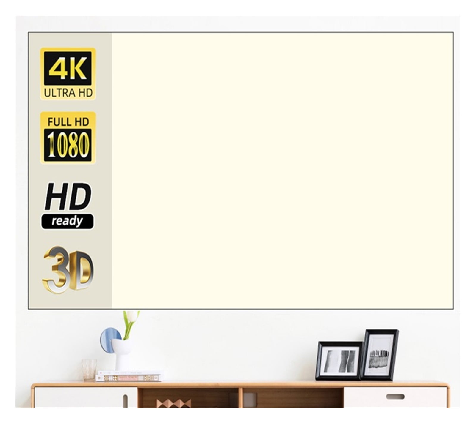 Projector Screen 100 Inch 16:9 White Grid Anti-Light 160 ° Viewing ...