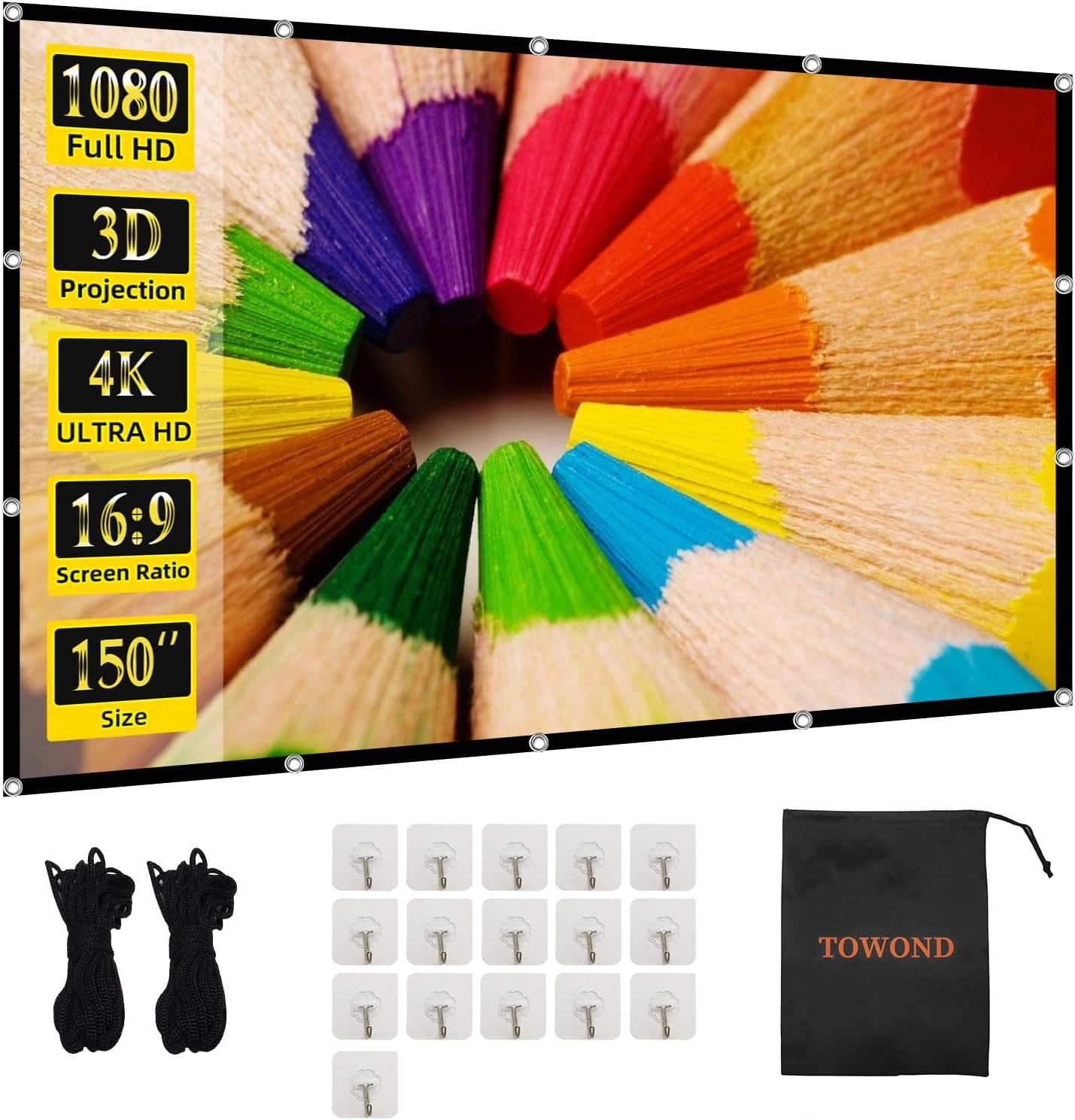 Projector Screen 150 inch Projection Indoor Outdoor Washable Anti ...