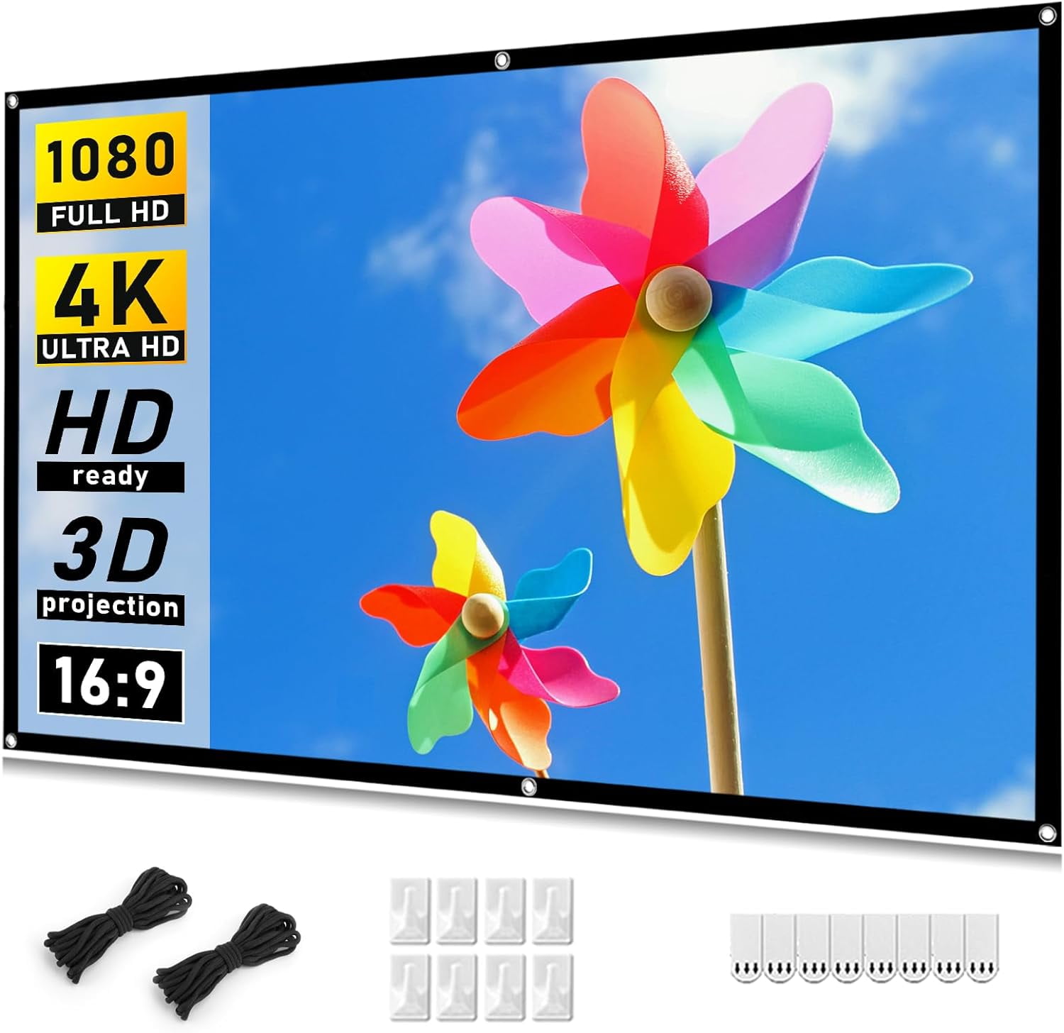 Projector Screen 72 inch, Movie Projector Screen 16:9 HD Foldable and ...