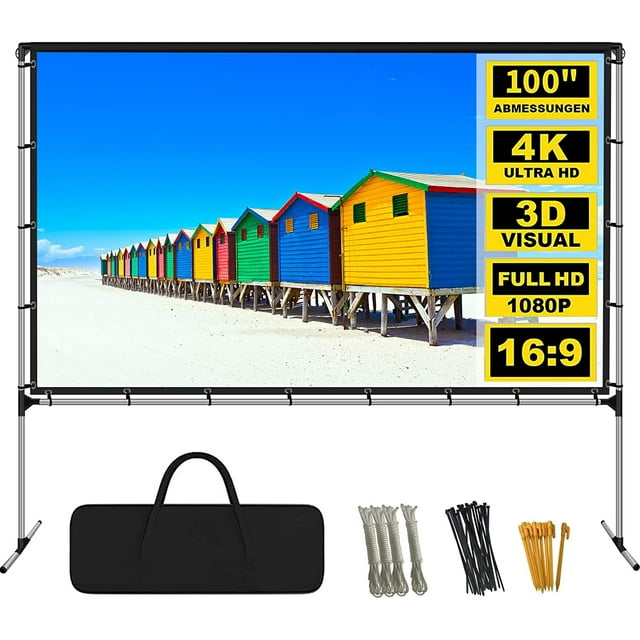 Projector Screen with Stand,100 Inch Outdoor Projector Screen and Stand ...