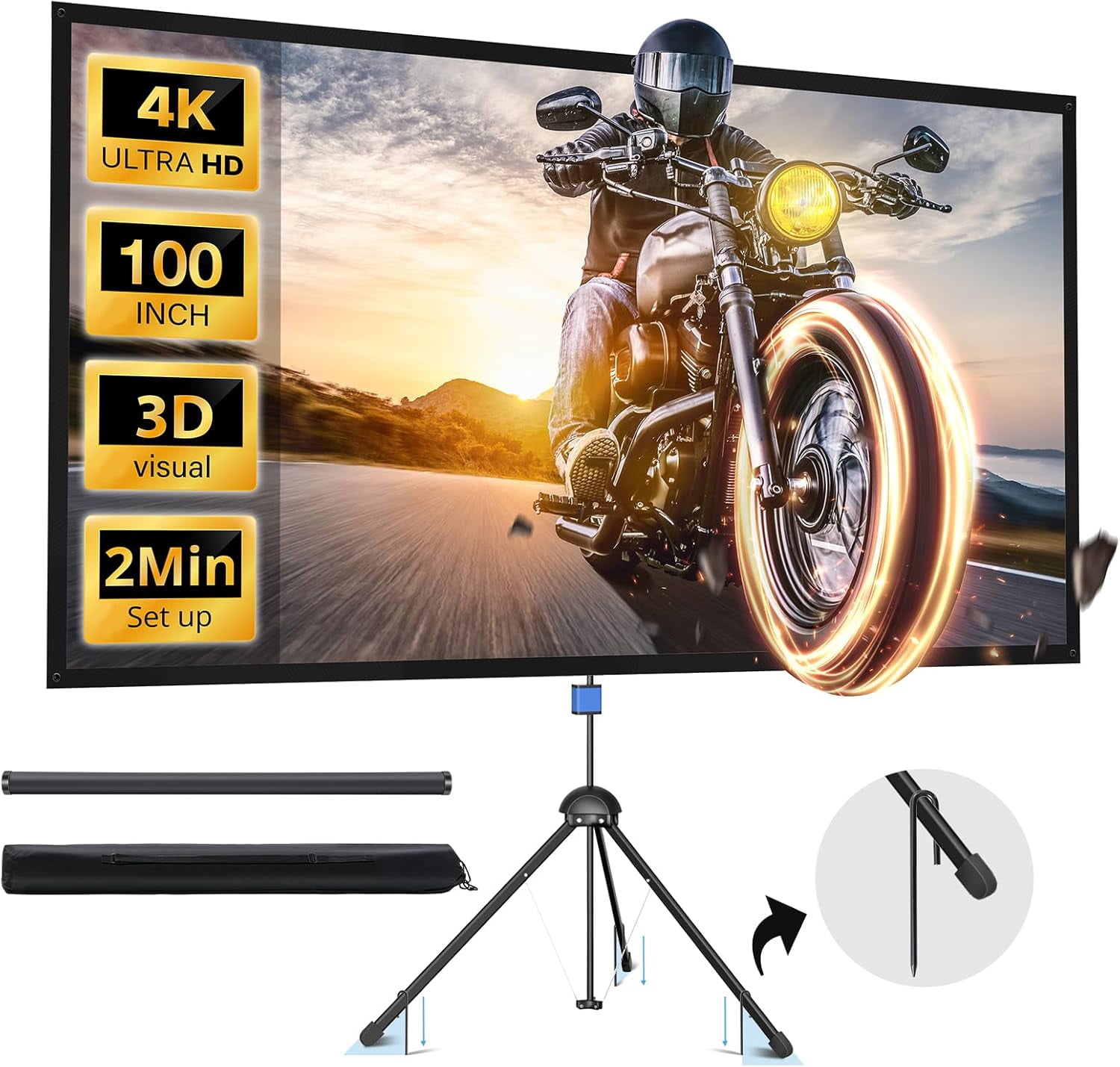 Projector Screen with Stand, 100-inch Outdoor Indoor Projector Screen ...