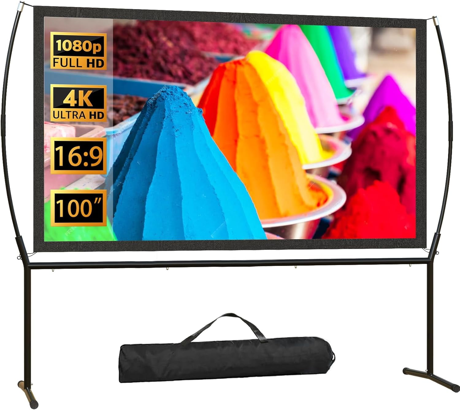 Projector Screen with Stand, 100 inch Outdoor Projector Screen ...