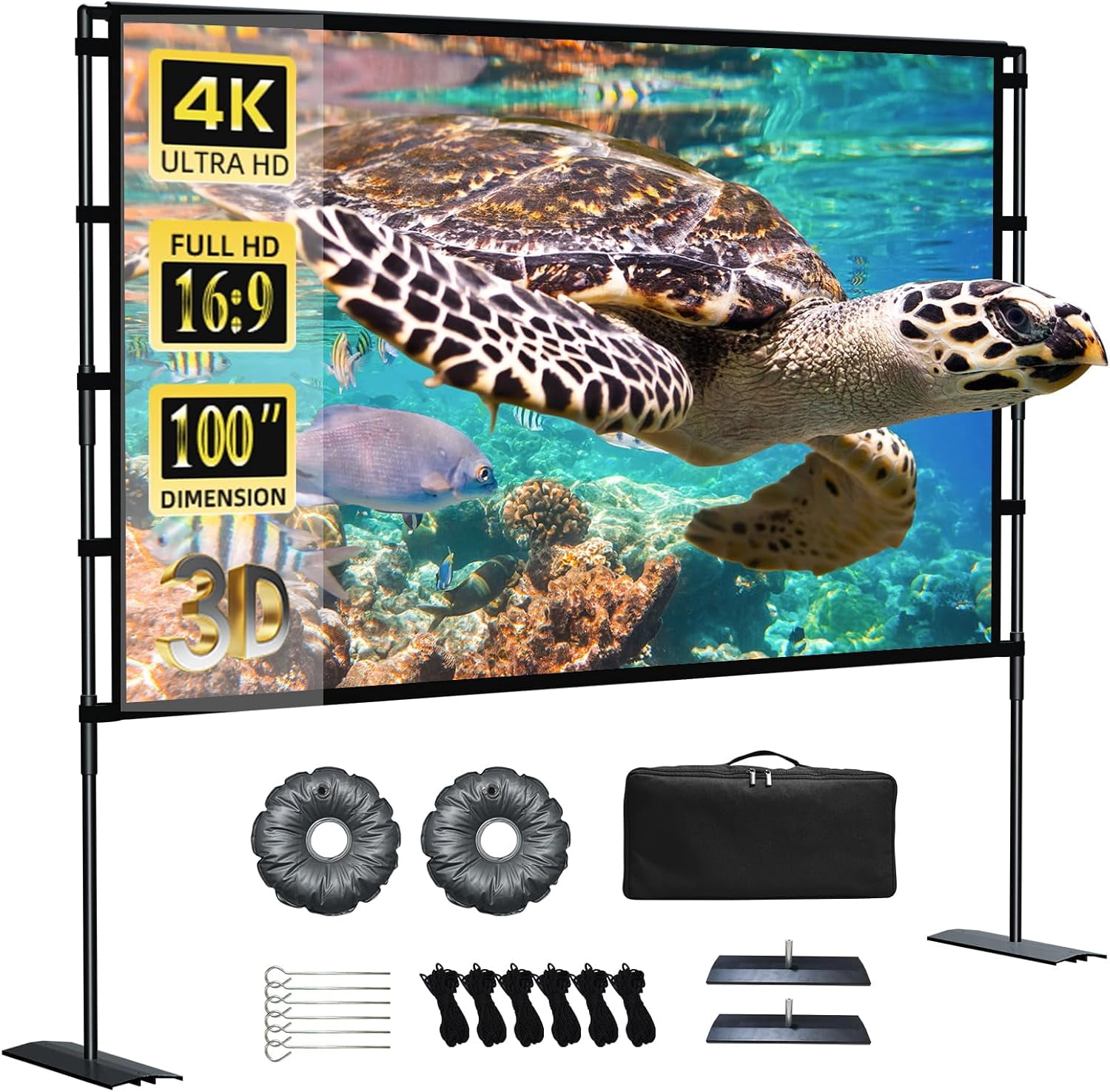 Projector Screen and Stand 100 inch Portable Projection Screen 16:9 4K ...