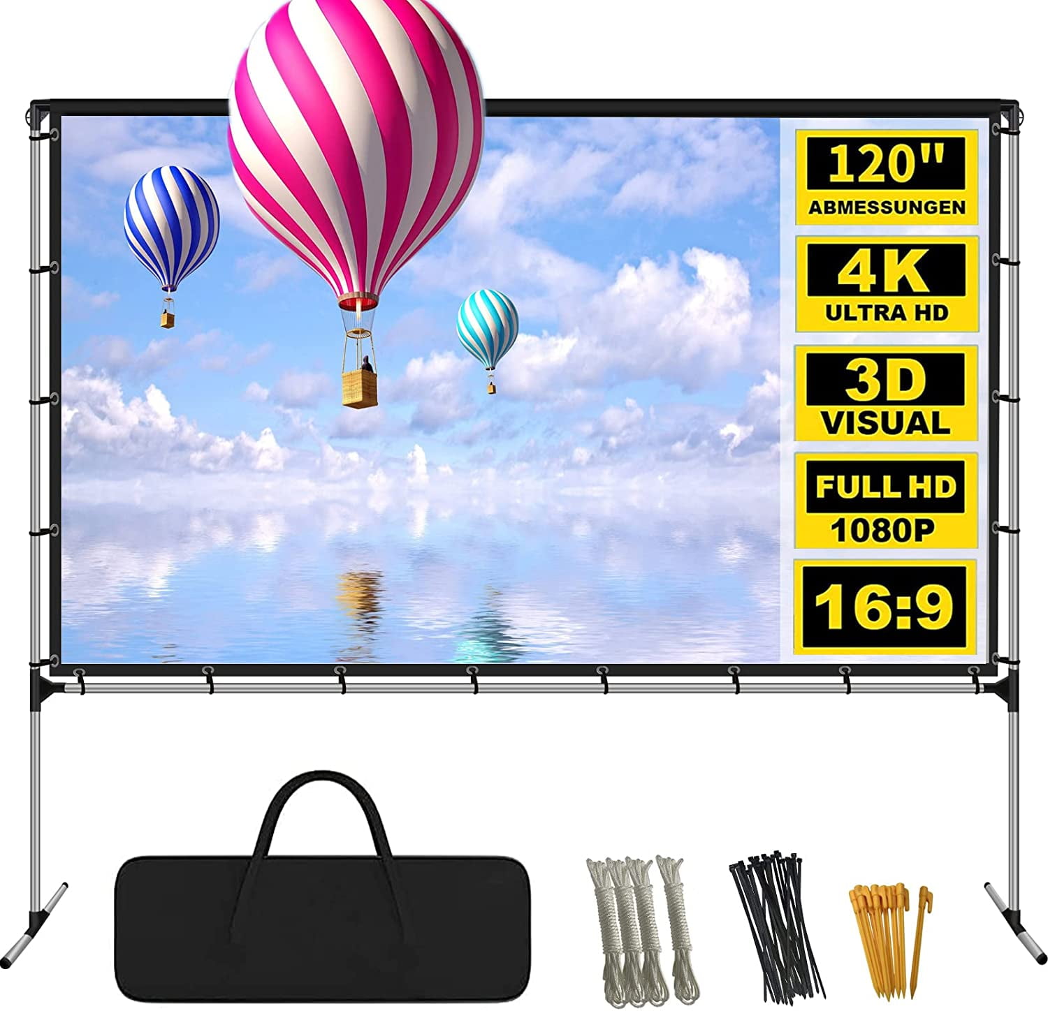 Projector Screen with Stand 120 Inch Foldable Portable Movie Screen 16 ...