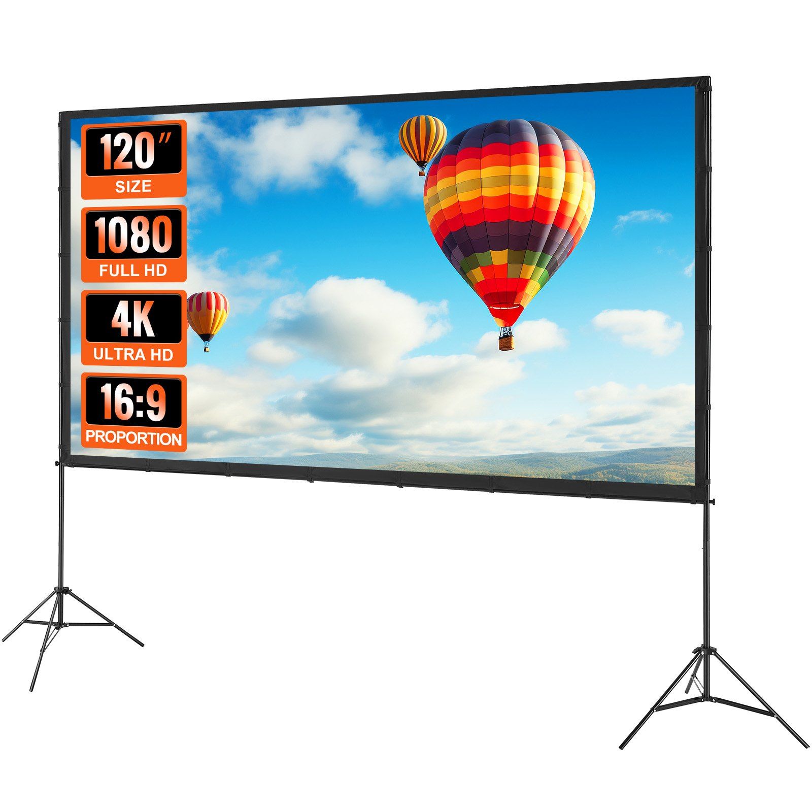 Projector Screen with Stand, 120 inch 16:9 4K 1080 HD Outdoor Movie ...