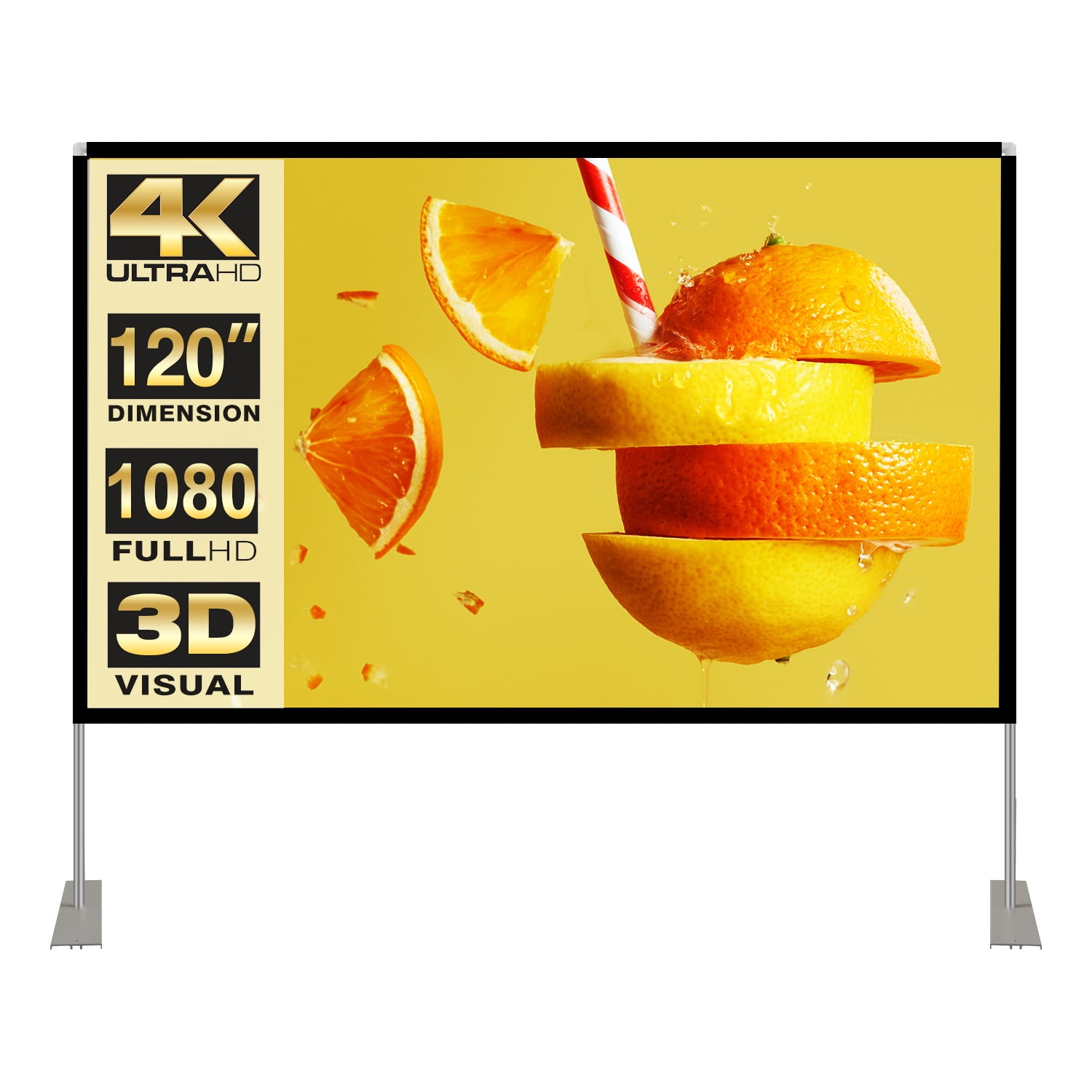 Projector Screen with Stand 120 inch 16:9 HD 4K Outdoor Indoor ...