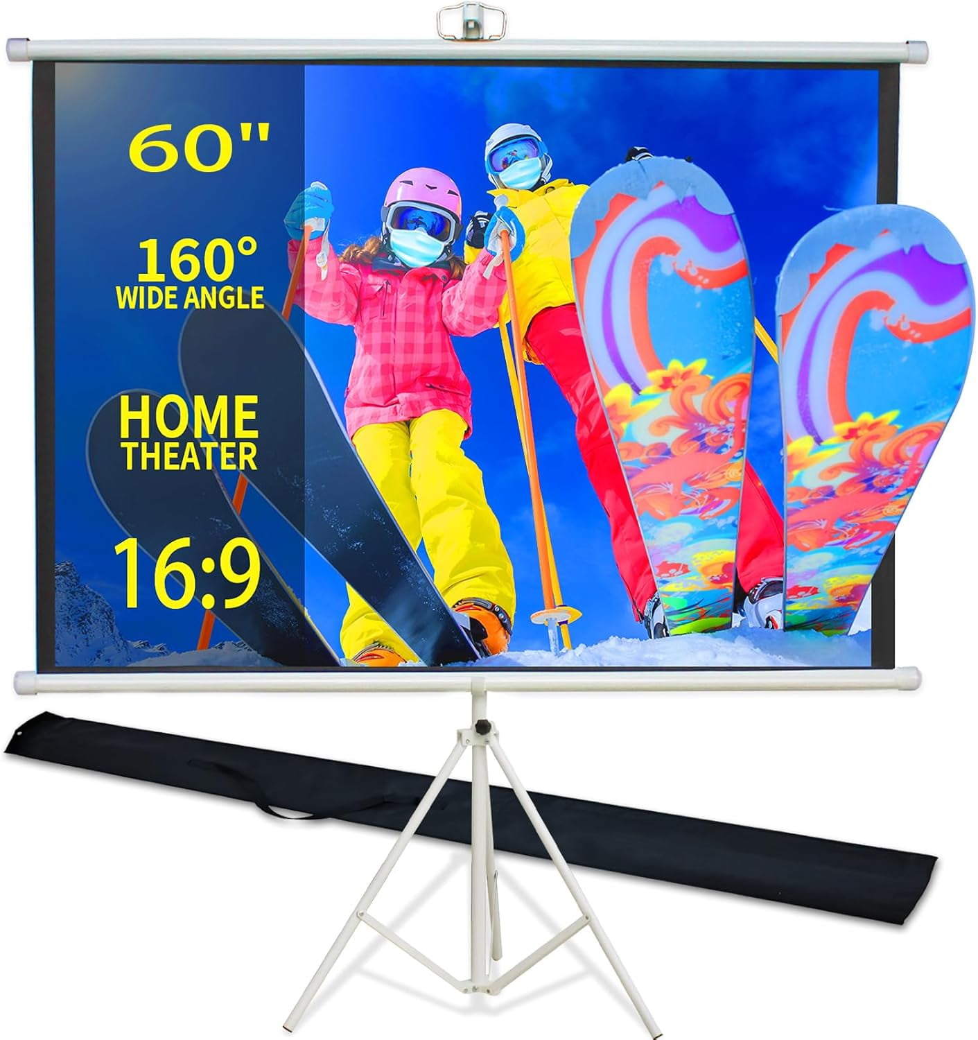 Projector Screen and Stand,60 Inch Portable Pull Down Projection Screen ...