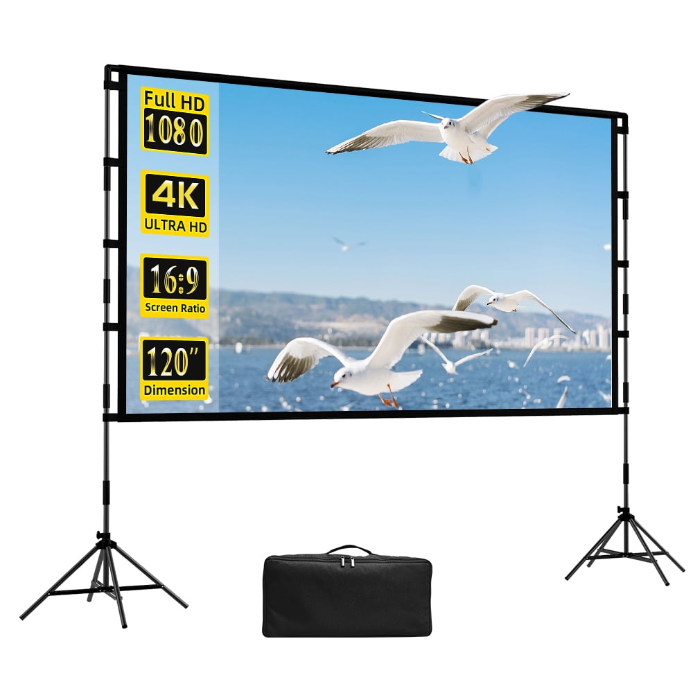 Projector Screen & Stand, GAINVANE 120 Inch Portable Projection Screen ...