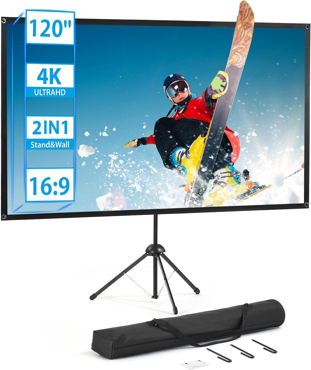Projector Screen with Stand, Outdoor Projector Screen 16:9 and Tripod ...