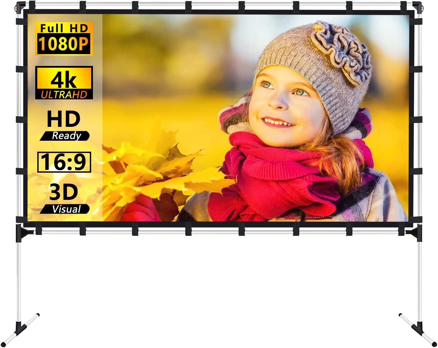 Projector Screen with Stand,100 Inch Foldable Portable Projector Screen ...