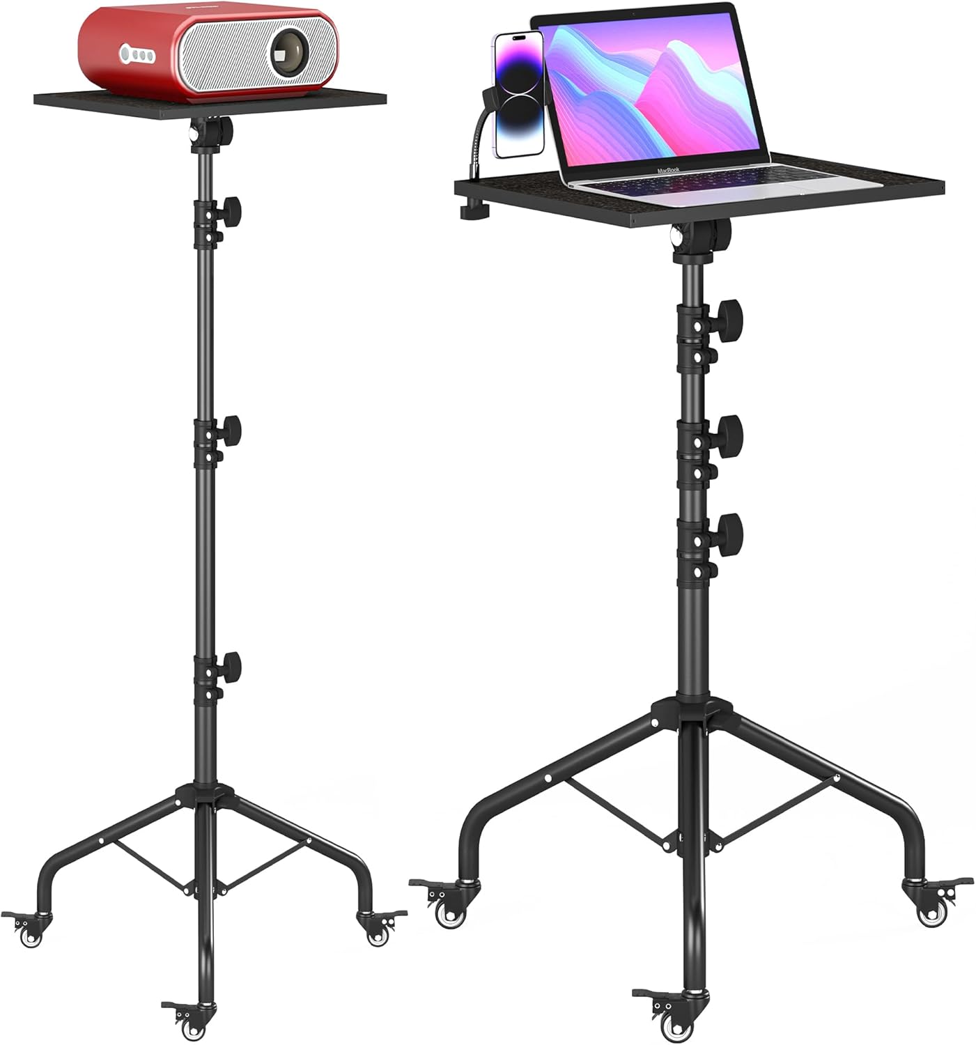 Projector Stand on Wheels with 2 Shelves, Laptop Tripod Stand Height ...