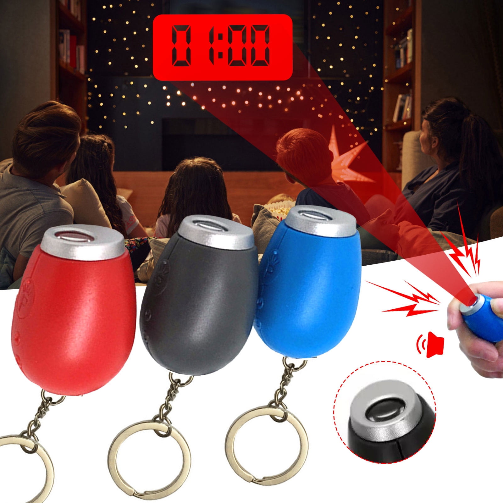 Projector Time LED Projection Light Keychain Flashlight Clock Digital ...